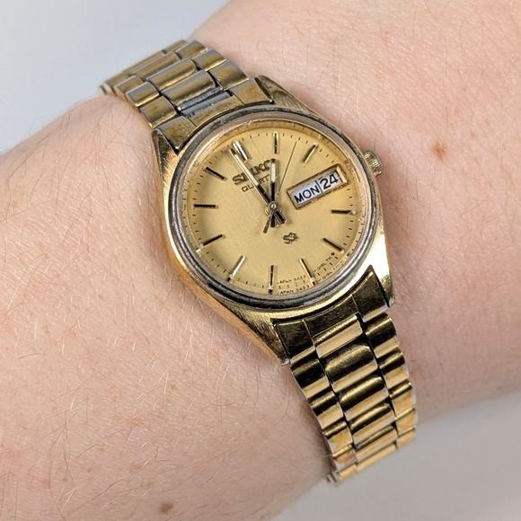 Seiko | Accessories | Vintage Seiko Sq Watch Womens Gold Tone Day Date 3423099 24mm 6 New ...